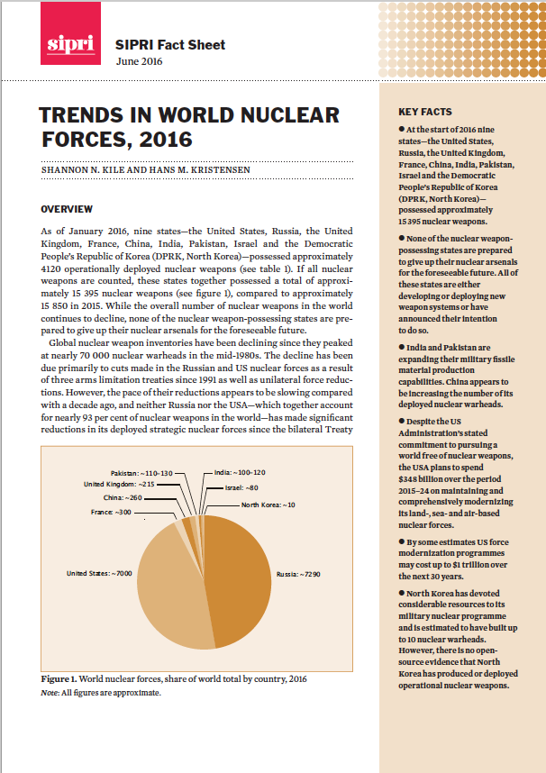 Trends in World Nuclear Forces, 2016 | SIPRI